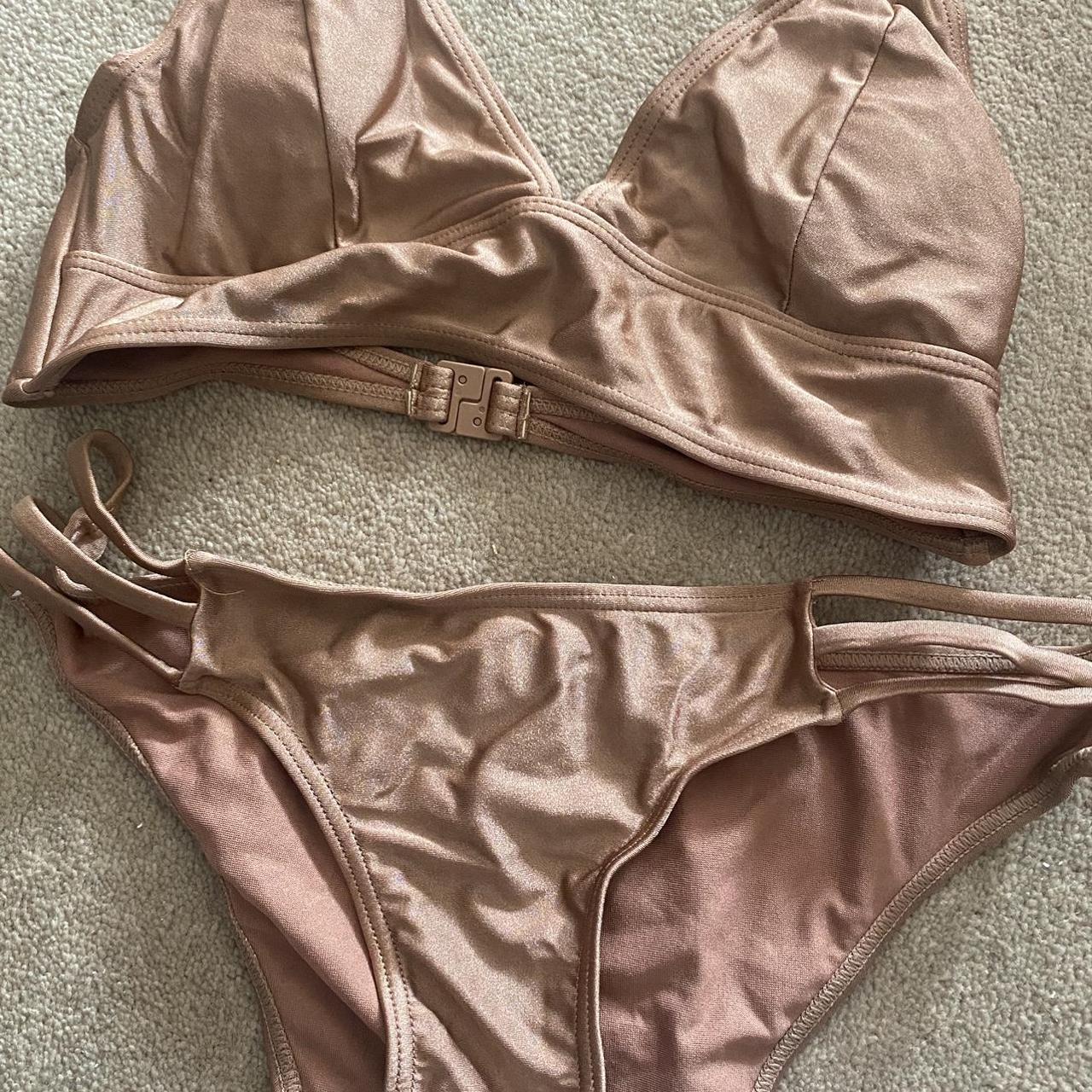 Metallic rose gold bikini set. Glittery material.... - Depop