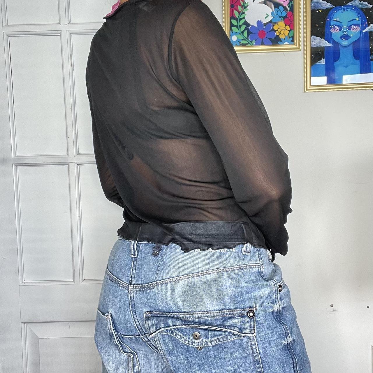 Black mesh top sheer long sleeve top with... - Depop