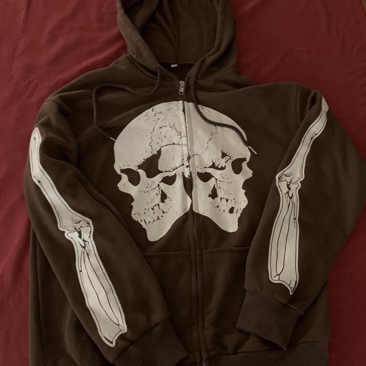 brown cyber y2k skull zip up just like metal... - Depop