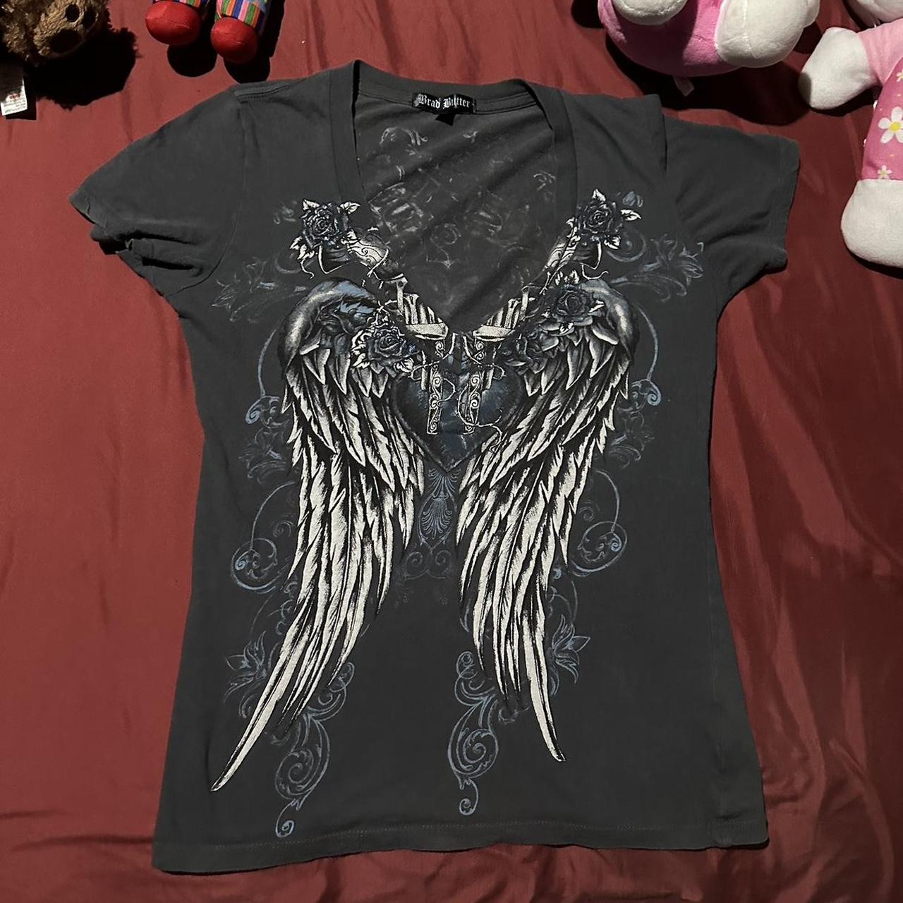 beautiful grey y2k v neck shirt super flattering... - Depop