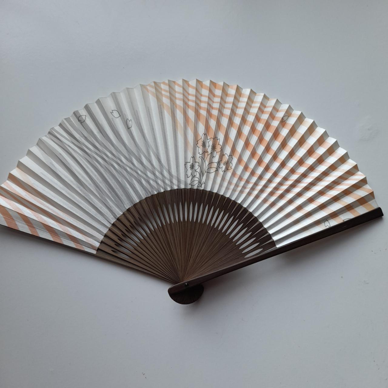 Japanese Style Hand Fan Colour: Brown, White, Peach... - Depop