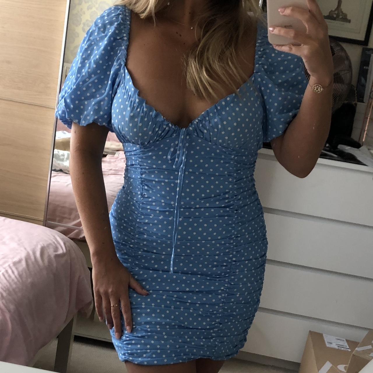 Lovely viral blue Zara dress with white polka dots.... - Depop