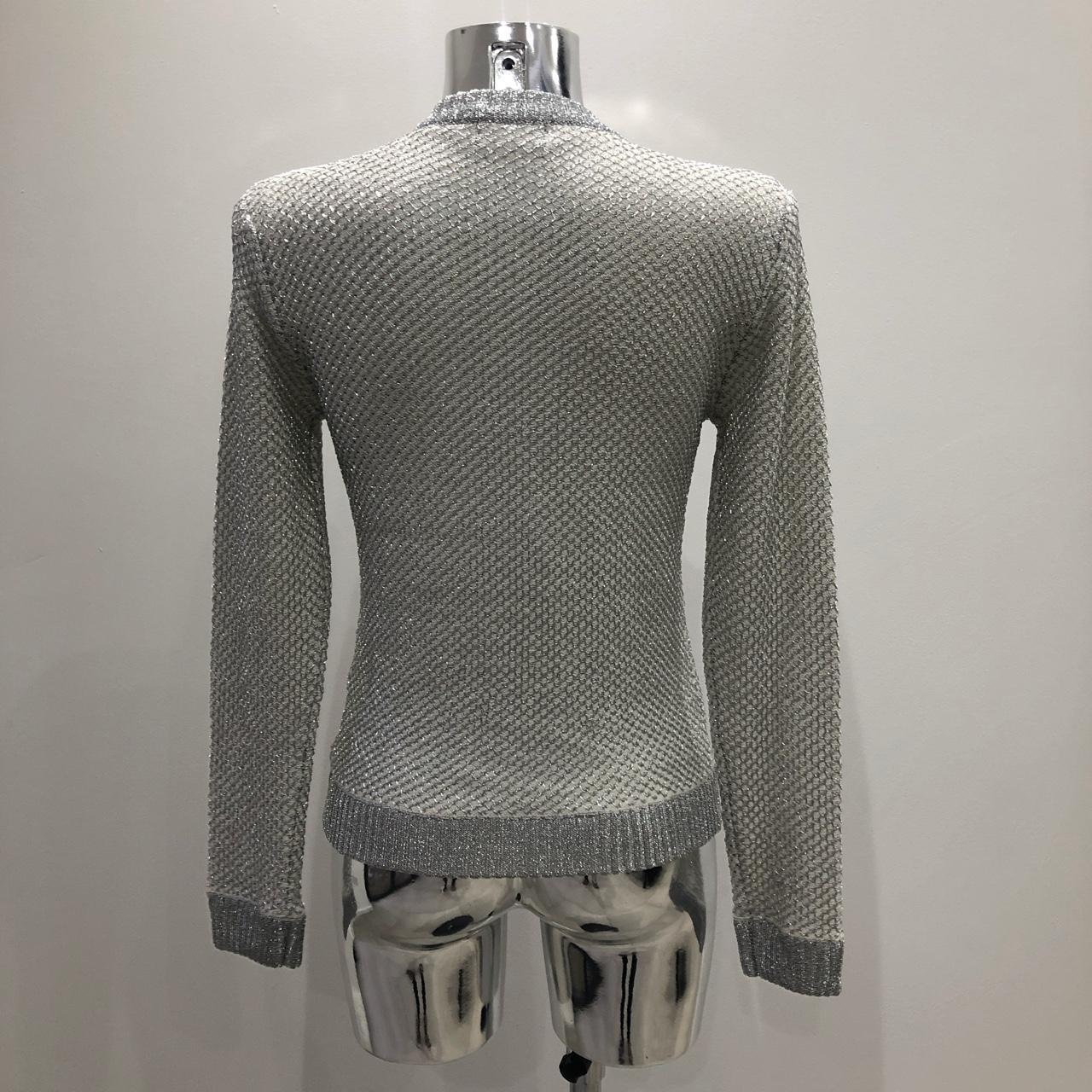 Metallic knit full zip jacket (white with shiny... - Depop