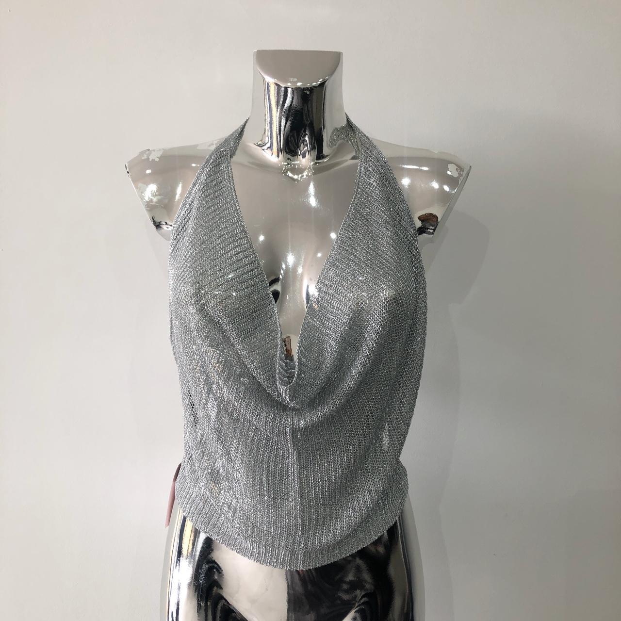 Missguided silver metallic knit cowl cami top... | Depop