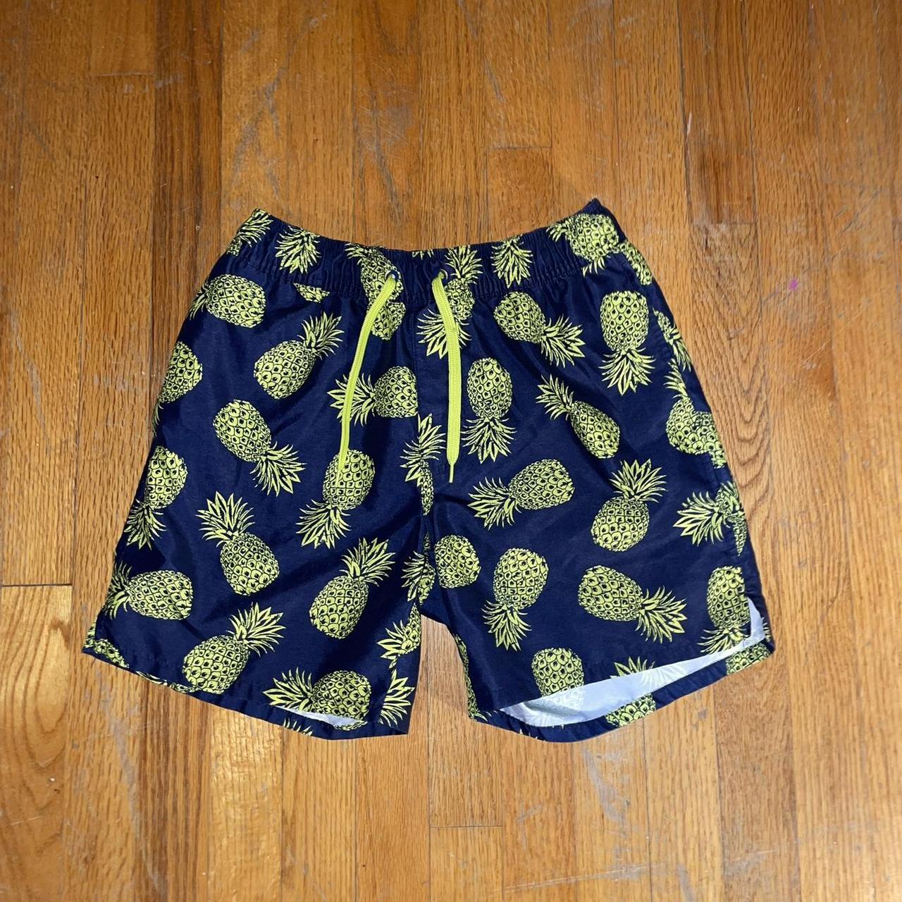 Pineapple Men's Green and Navy Swim-briefs-shorts | Depop