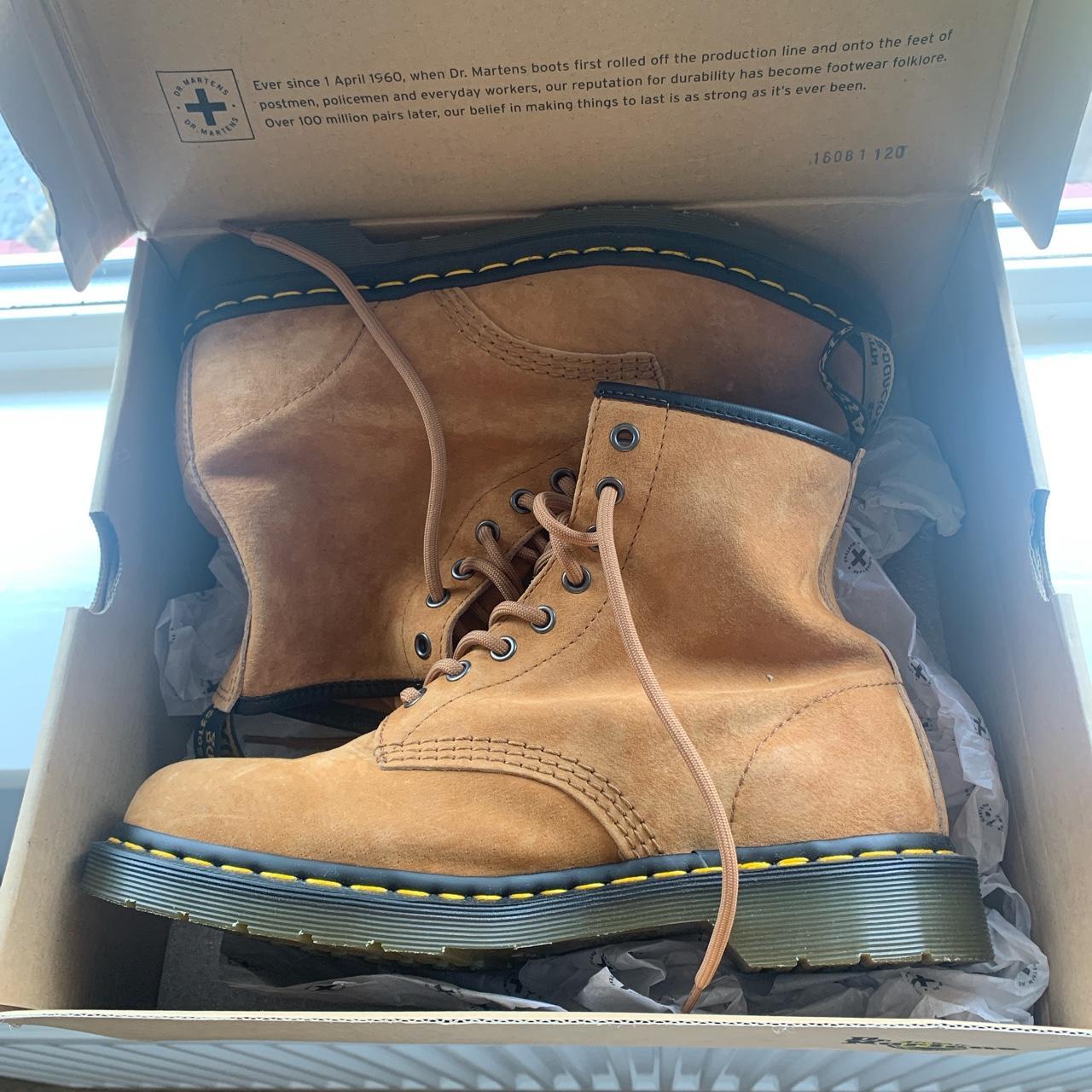 Tan suede dr. martens doc martens Brand New In Box... - Depop