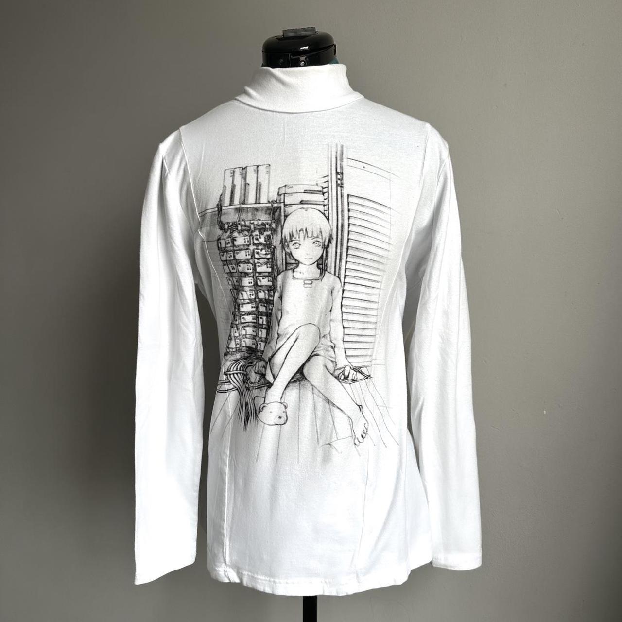Serial experiments lain print long sleeve white... | Depop