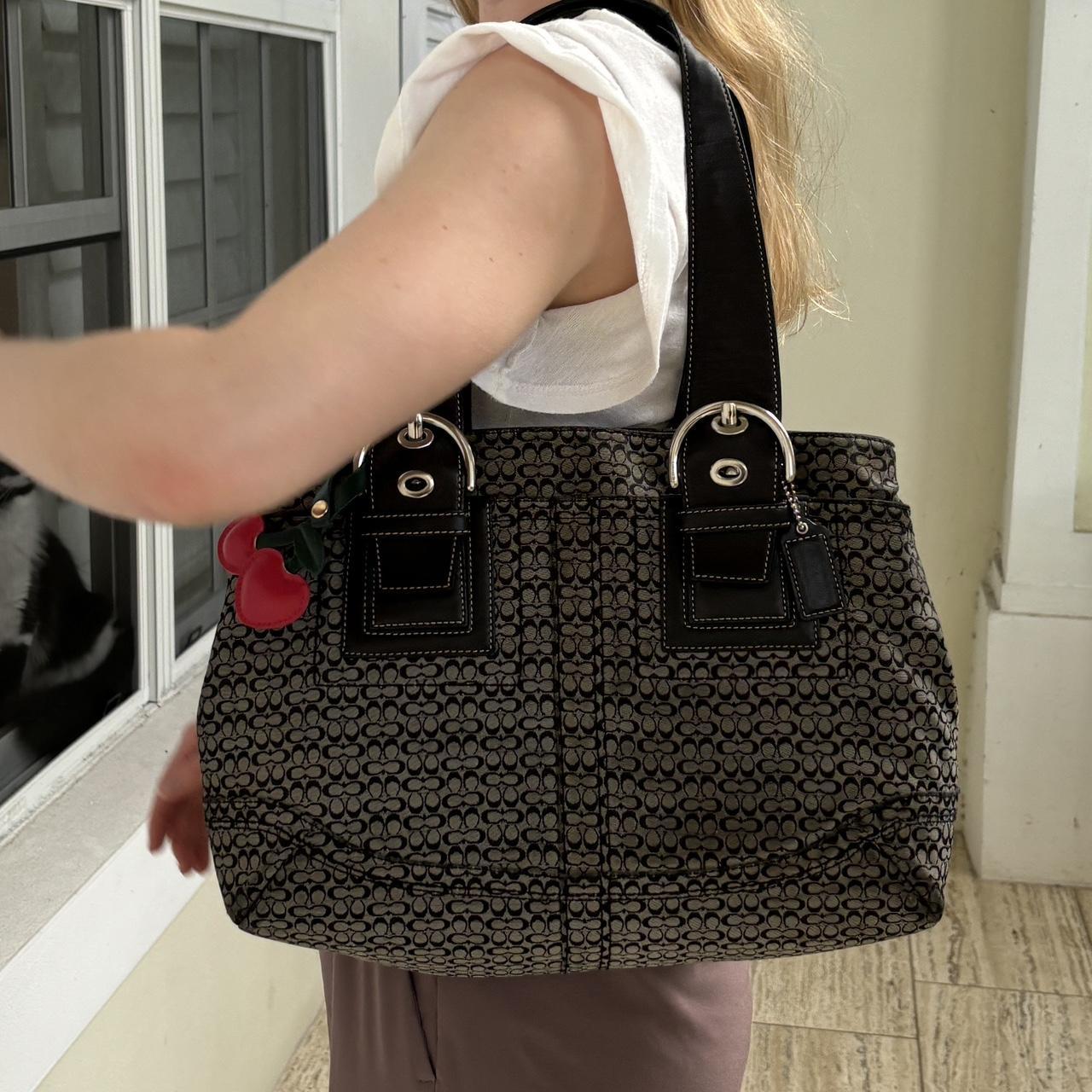 Hamptons Coach Bag Vintage Black monogram jacquard... | Depop