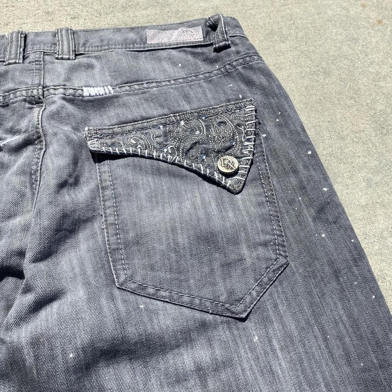 bedazzled silver and grey d-lux baggy jeans 34x30... - Depop