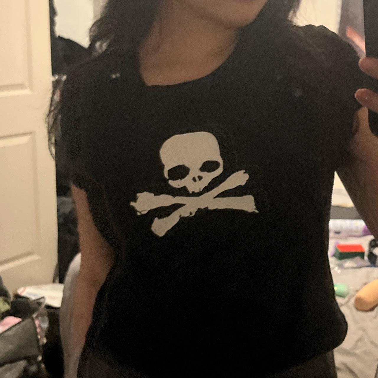 emo skull crop top super cute size m great condition! - Depop