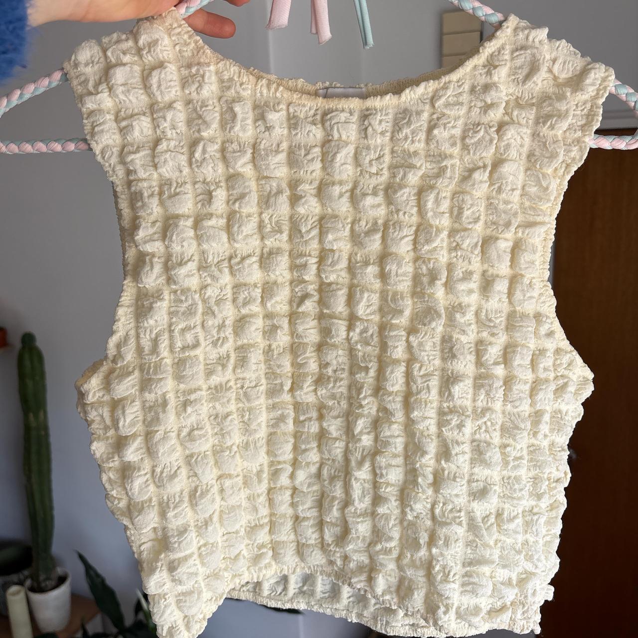 Lovely cream popcorn blouse 🐇 Very stretchy! Great... - Depop