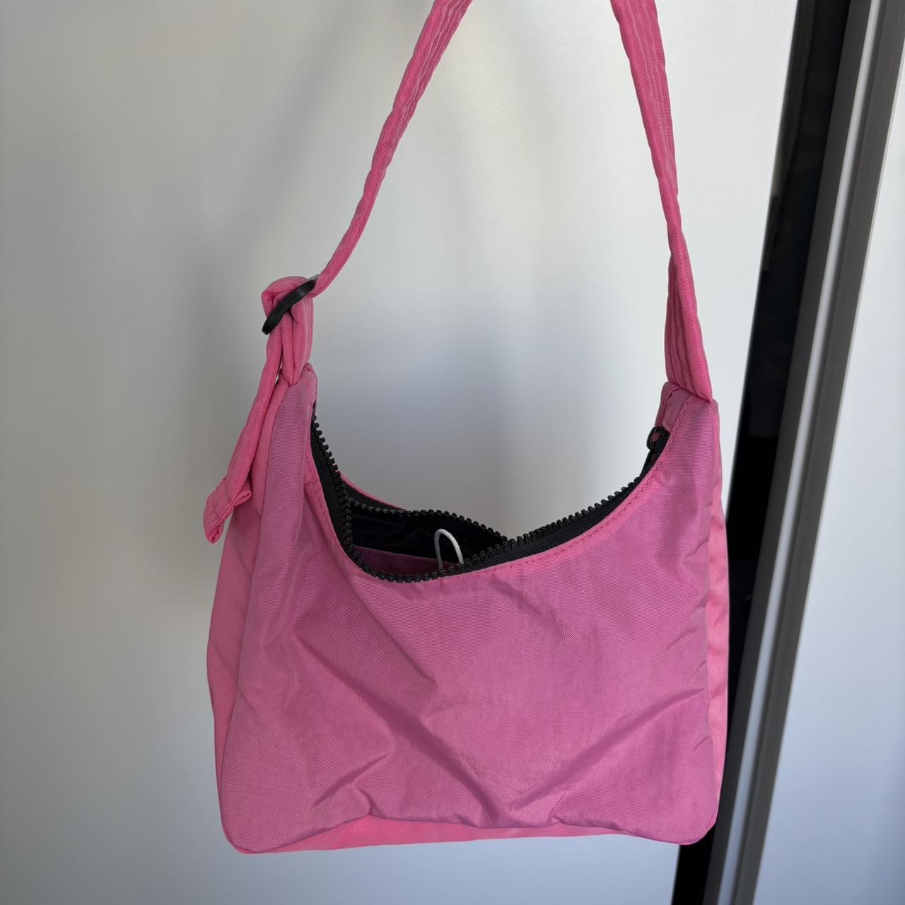 Pink shoulder bag with black accents, baggu mini... - Depop