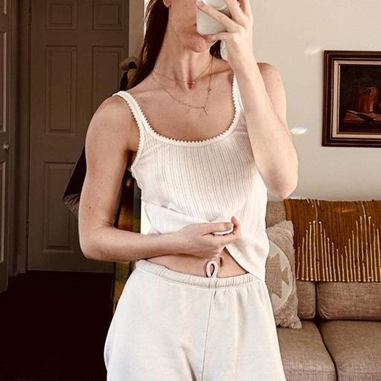 Doen white pointelle Angie tank top, size small I... - Depop