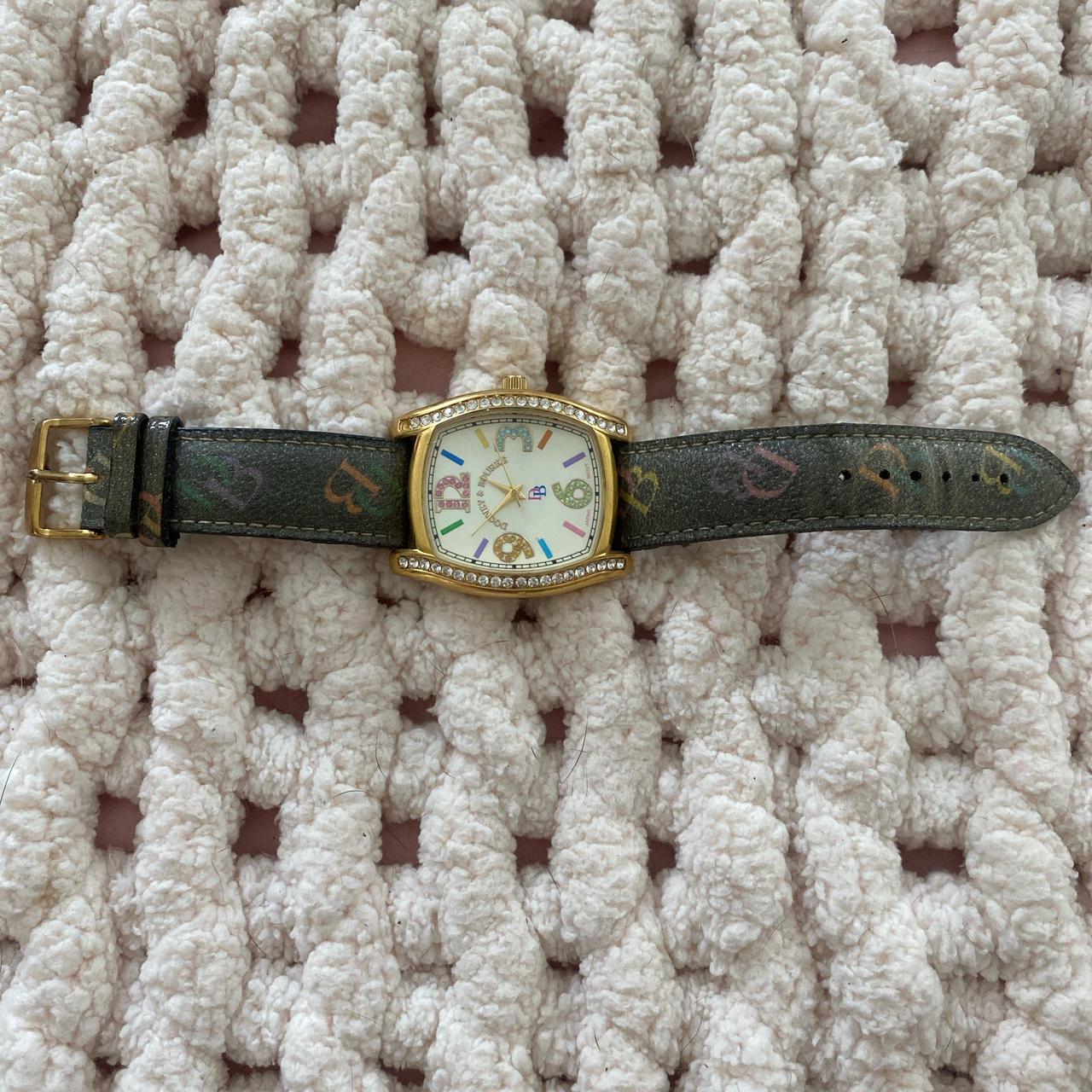 Gold tone Dooney & Bourke watch with green and... | Depop