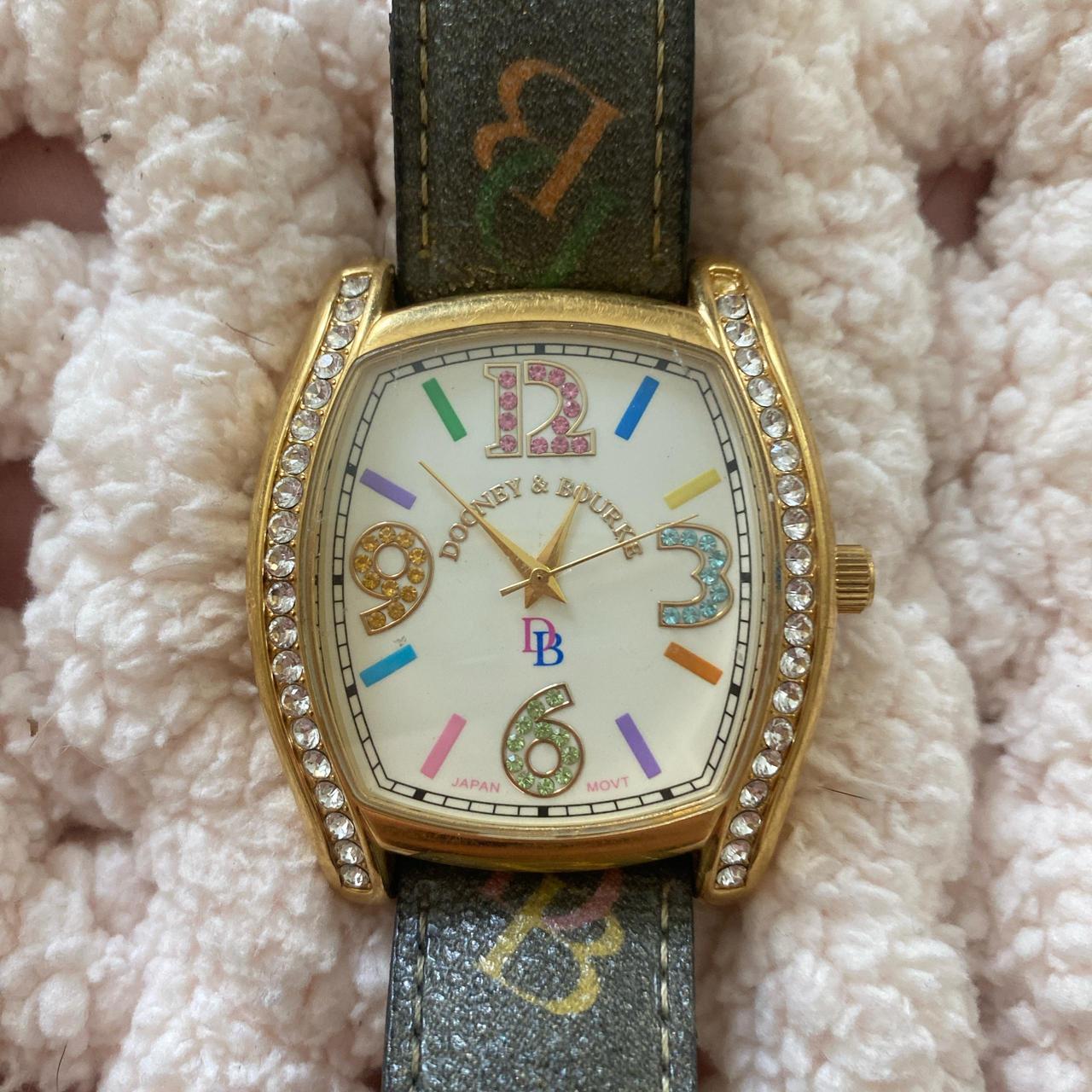 Gold tone Dooney & Bourke watch with green and... | Depop