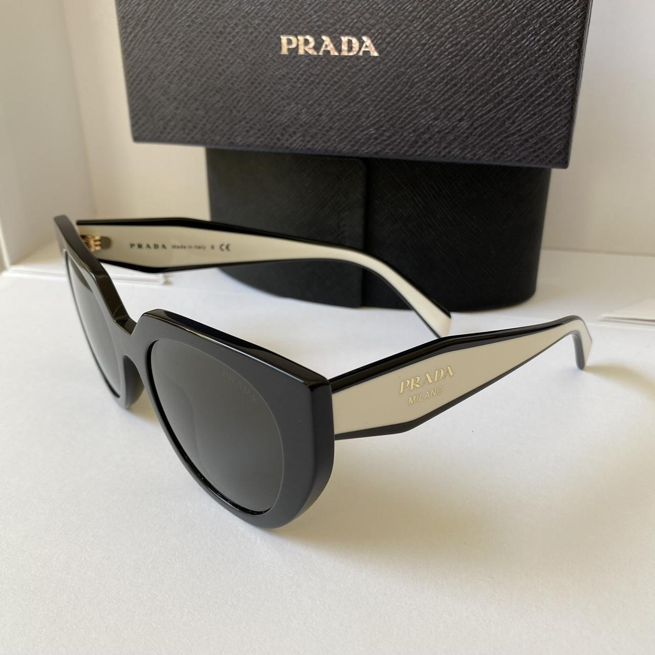 Prada Women's Black and White Sunglasses | Depop