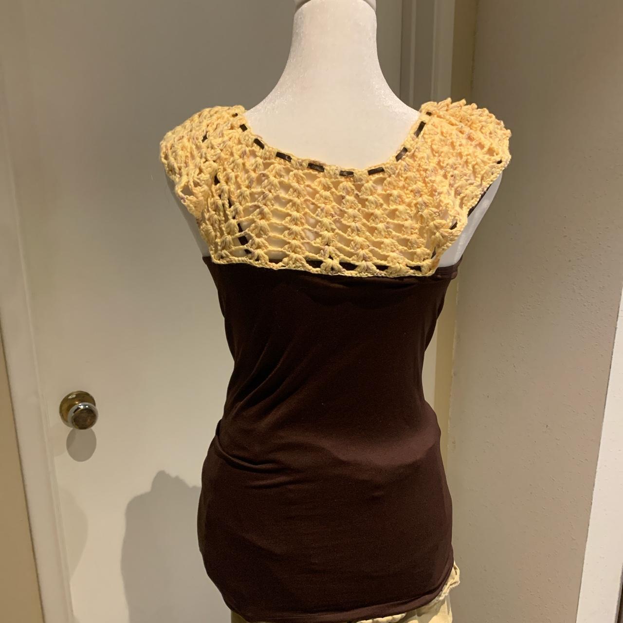 DARK BROWN TANK TOP WITH ATTACHED BLAND YELLOW... - Depop
