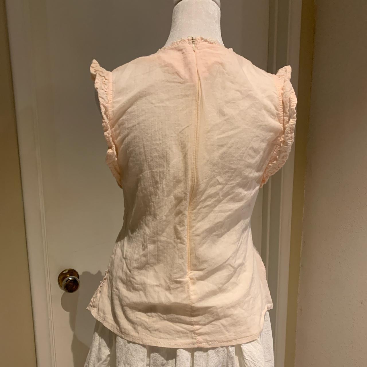 SALMON PINK TOP WITH EMBROIDERY DETAILING, V NECK,... - Depop