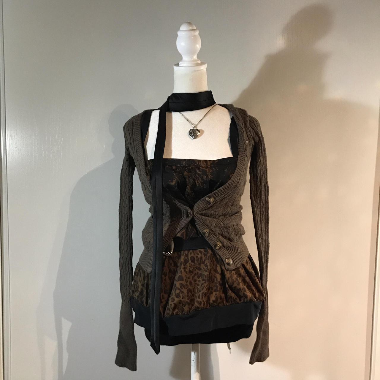 BROWN LEOPARD PRINT TANKINI TOP WITH BLACK BOTTOM... - Depop