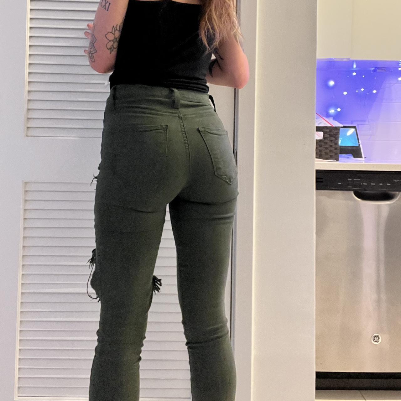 Forrest green ripped jeans #skinnyjeans #rippedjeans... - Depop