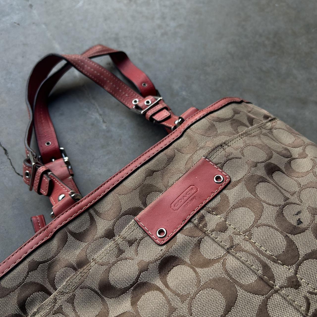 vintage coach monogram tote bag amazing red/silver... | Depop