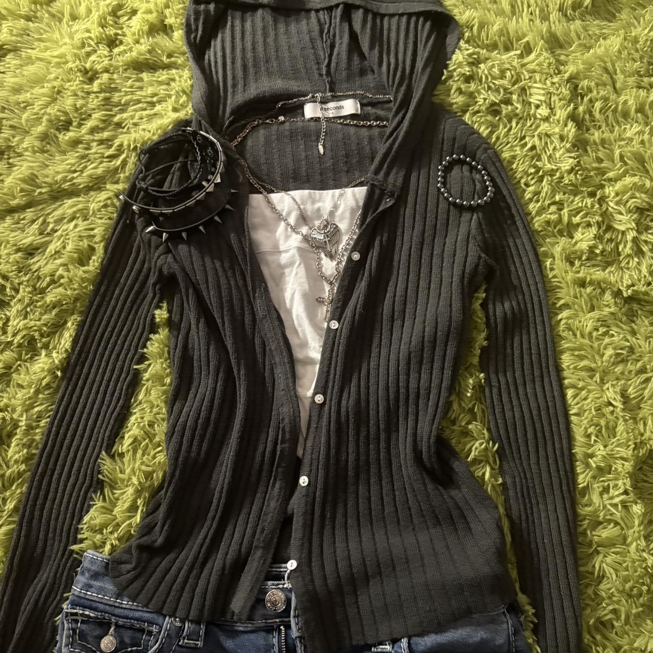 Black Y2K cardigan with stripes one button has a... | Depop