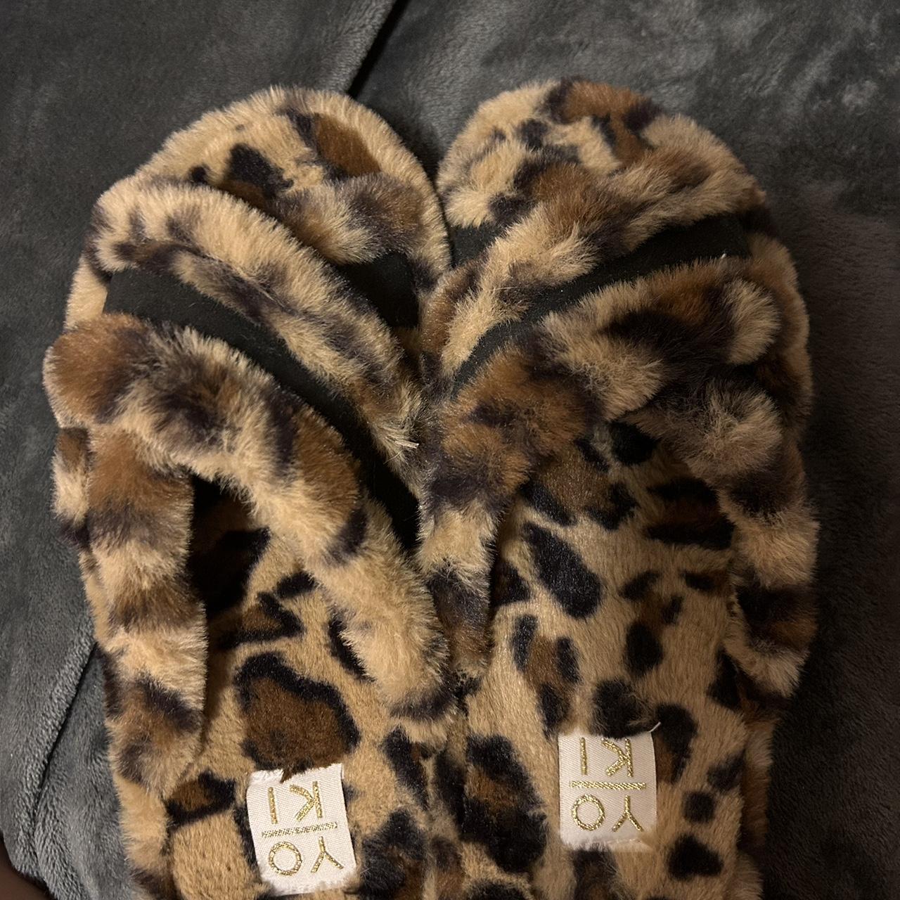 fuzzy cheetah print slippers, size 10 - Depop