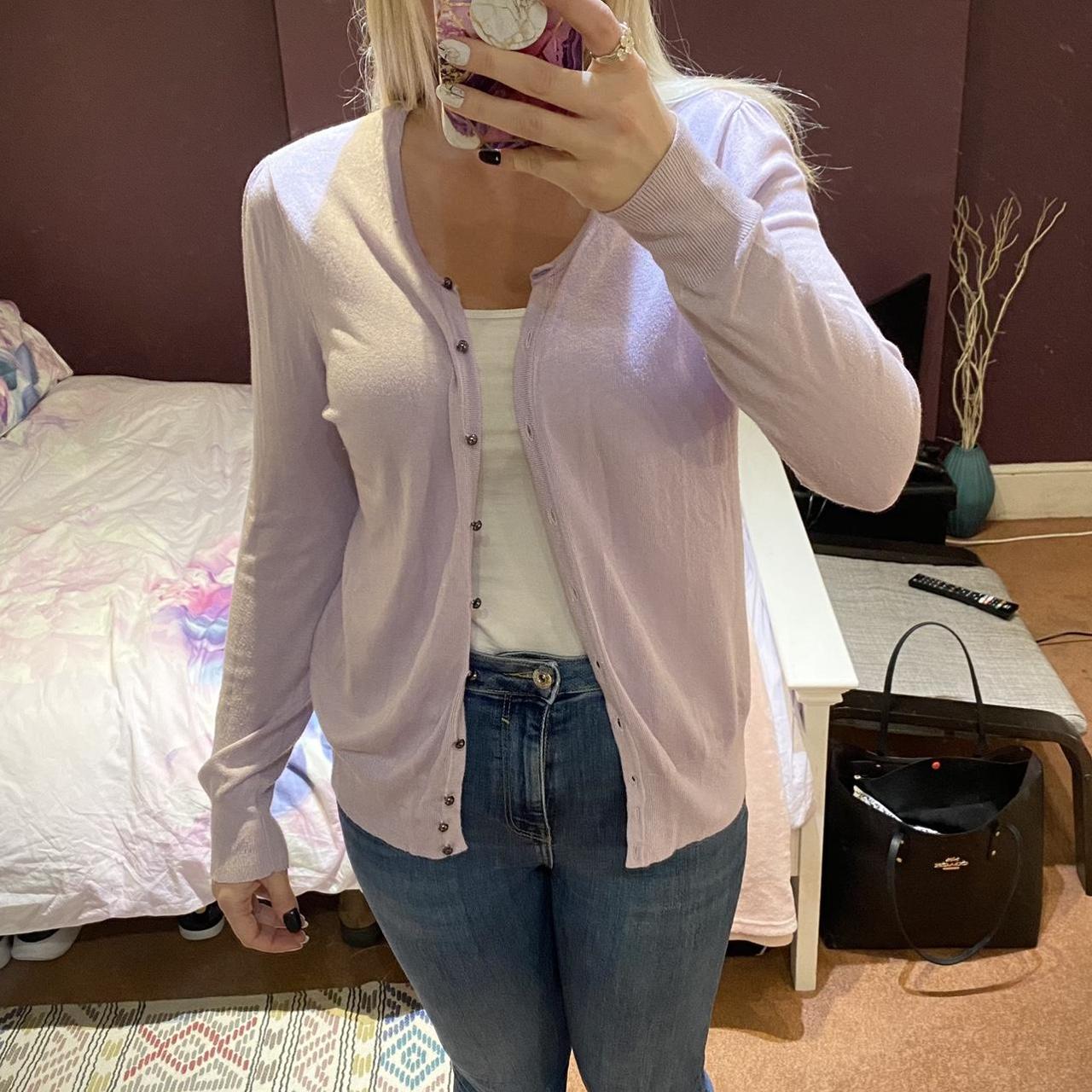 M&S Collection Lilac Cardigan Size 14 83% Viscose... - Depop