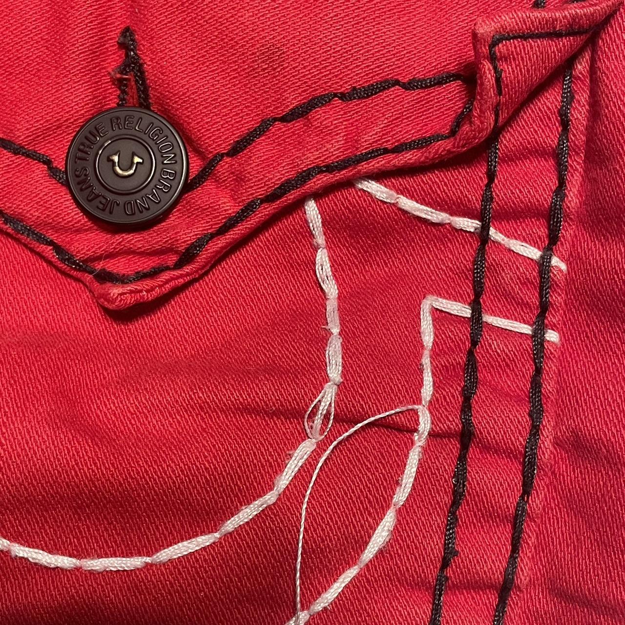 size 30 red trueys black and white stitching little... - Depop