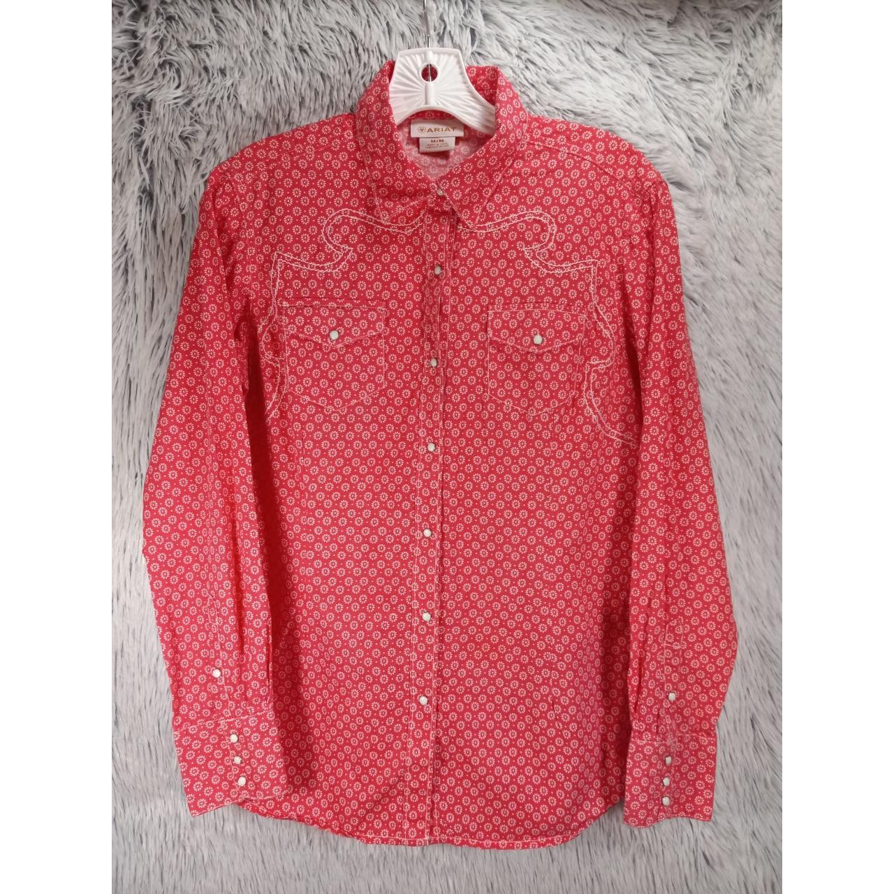 Ariat Shirt Womans Medium Red Floral Western Cowgirl... - Depop