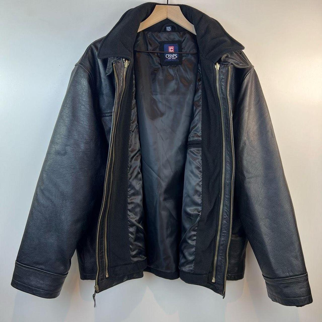 Chaps Leather Jacket Mens XXL Black Leather Zip Up... - Depop