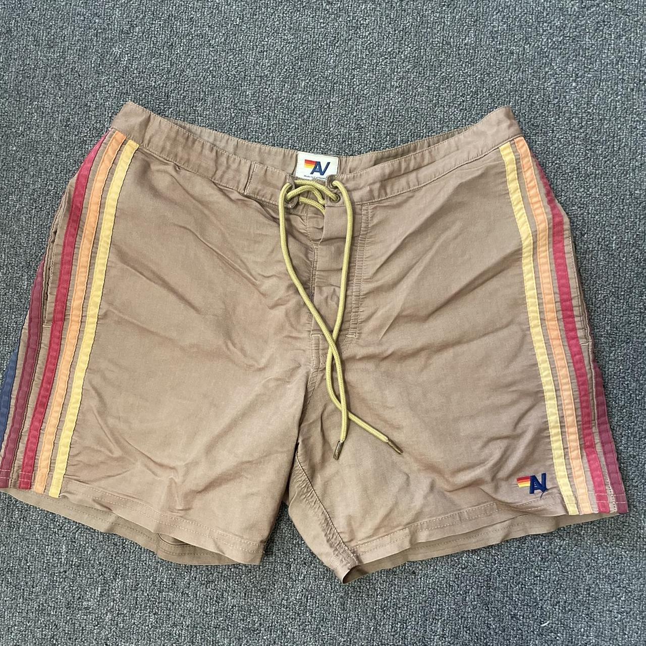 Aviator Nation Men's Tan and Red Swimsuit-one-piece | Depop