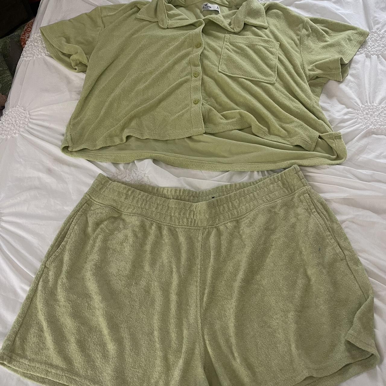 green hollister terry cloth cover up two piece set - Depop