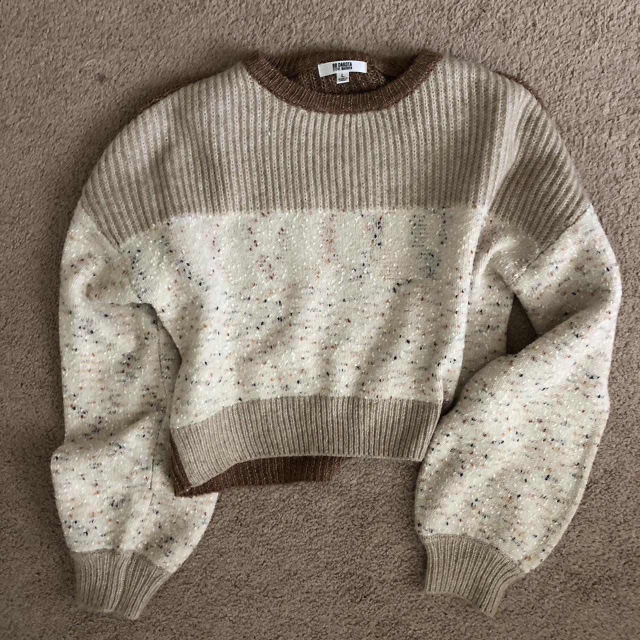 BB Dakota Women's Cream and Brown Jumper | Depop