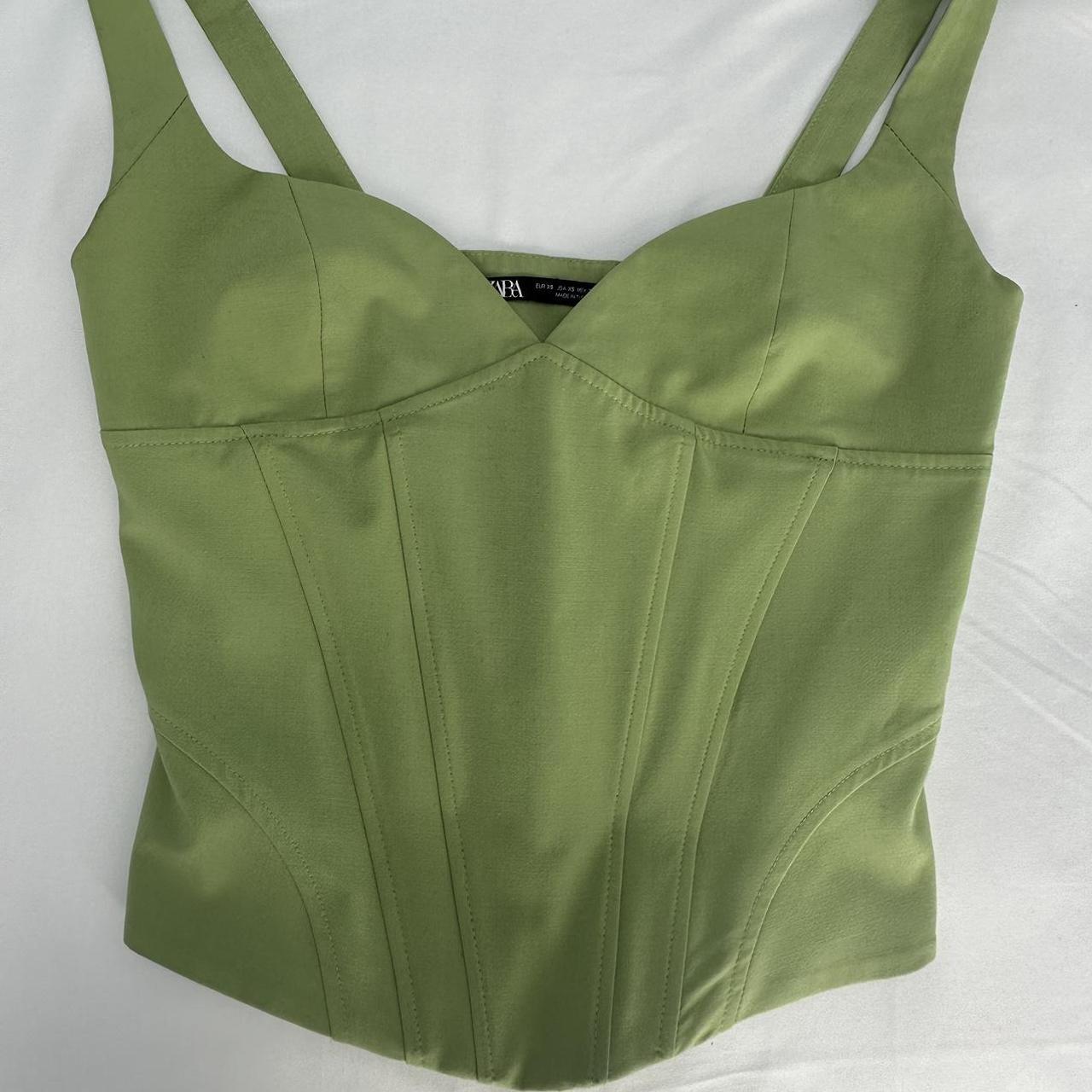 Green Zara corset top Zipper on the side Size... - Depop