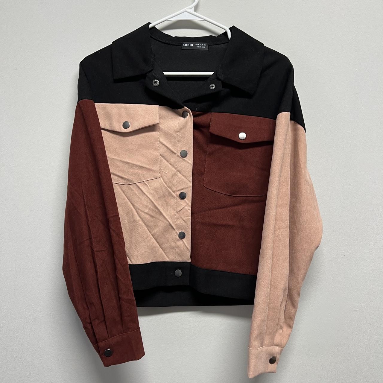 PINK AND MAROON COLORBLOCK SHACKET SIZE... - Depop
