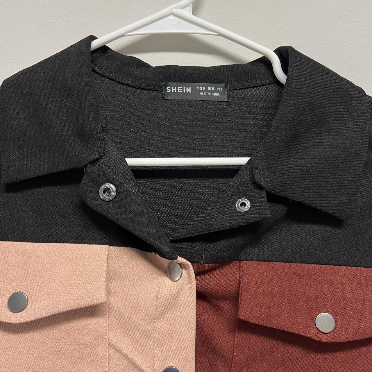 PINK AND MAROON COLORBLOCK SHACKET SIZE... - Depop