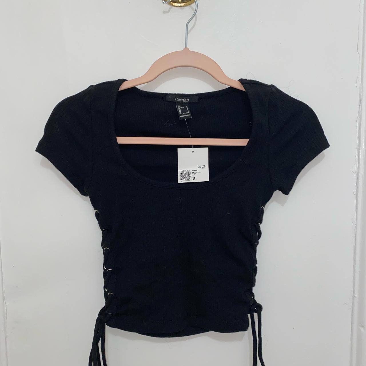 | Plain black shirt • Side tie up string ties - Depop