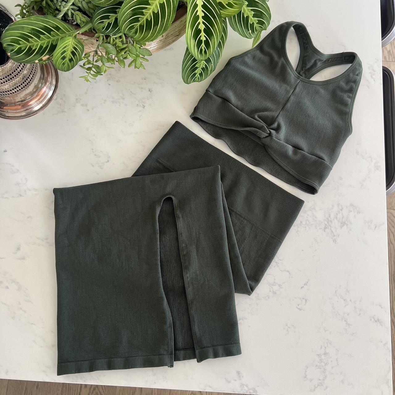 Fabletics olive green crop top with sports bra and... - Depop