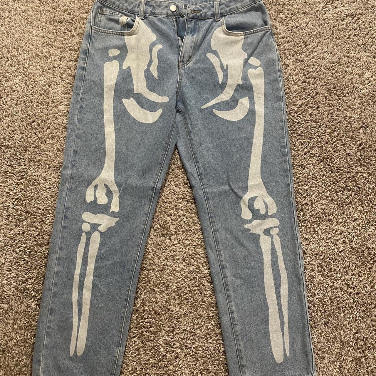 skeleton blue jeans size : 32 condition : 10/10 - Depop