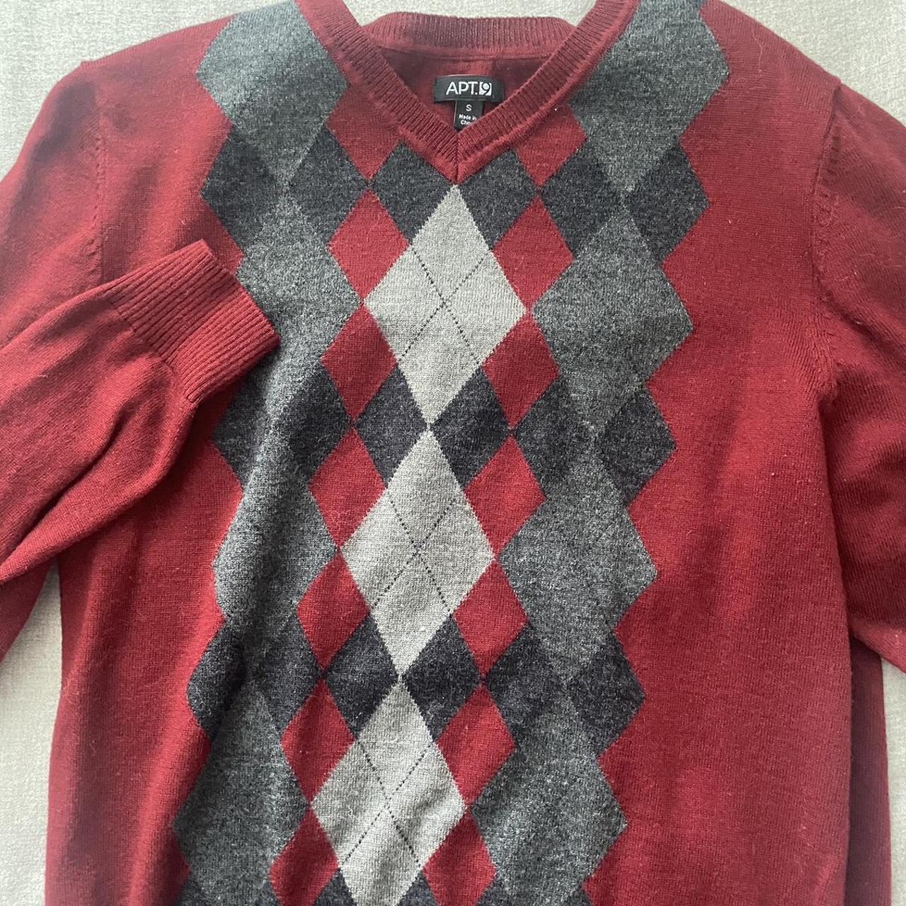 Red and Gray argyle sweater V neck Like new size... - Depop