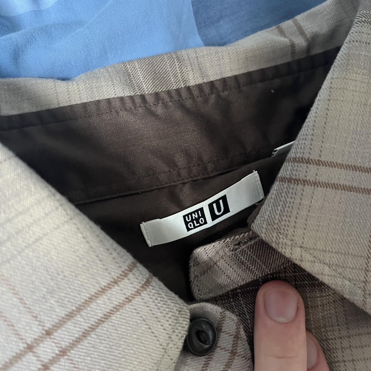 UNIQLO beige taupe grey check shirt Size S -... - Depop