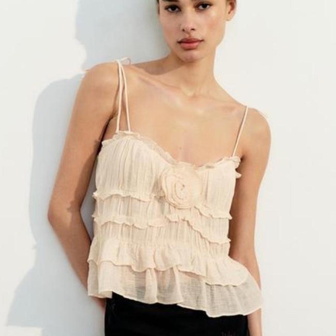 *NEEDS TO GO* beautiful zara rose ruffle top small/... - Depop