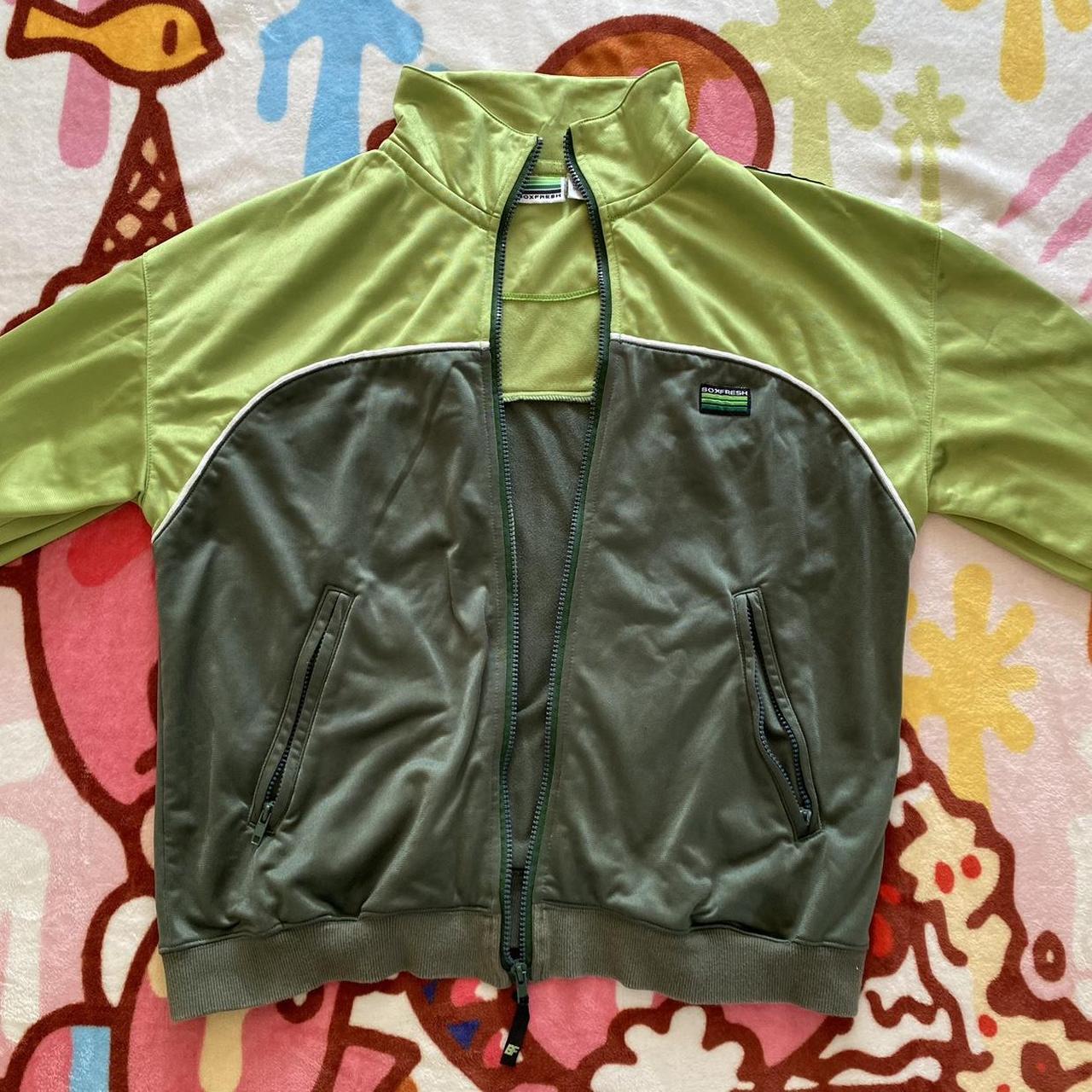 dual tone green boxfresh zip up track style jacket... - Depop
