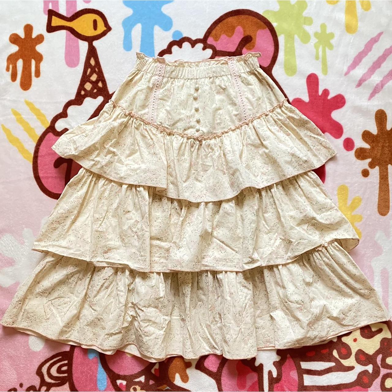 floral cream and pink cider tiered midi skirt 💐 size... - Depop