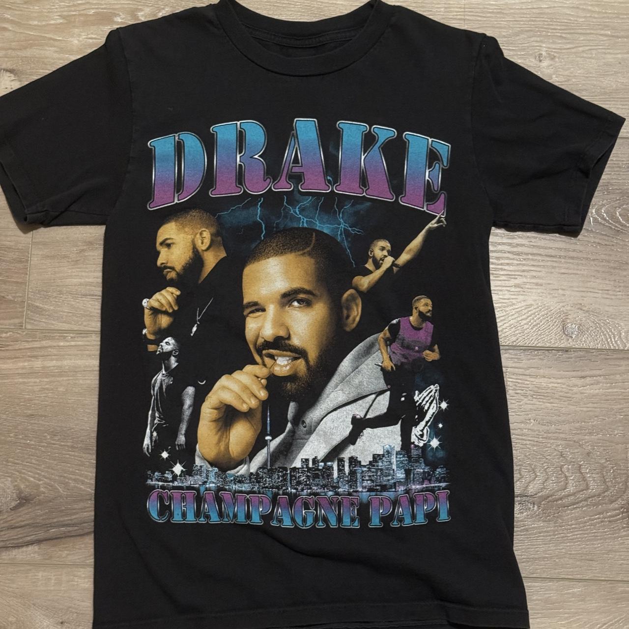 Drake Champagne Papi retro graphic tee in black and... | Depop