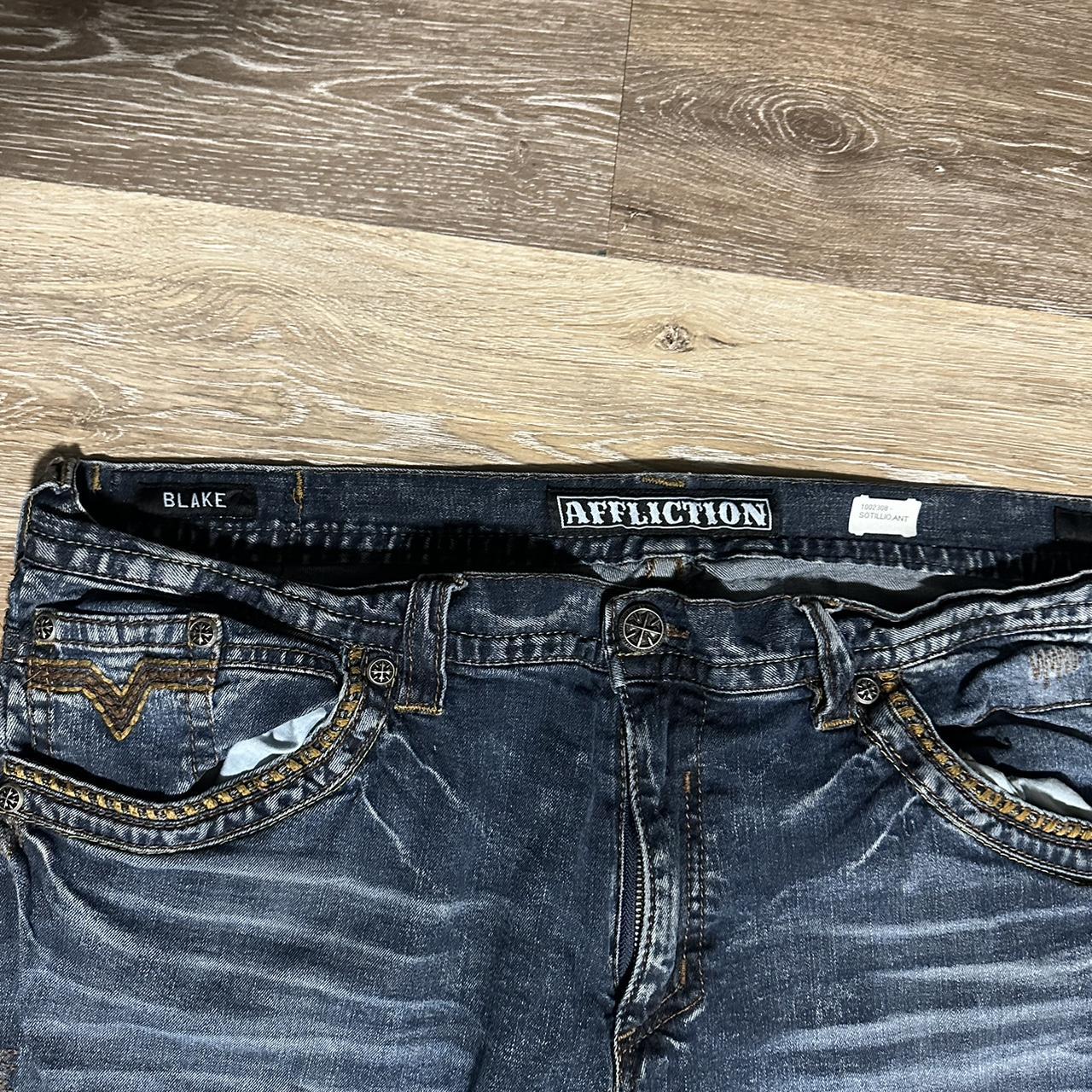 Affliction Men's Blue and Navy Jeans | Depop