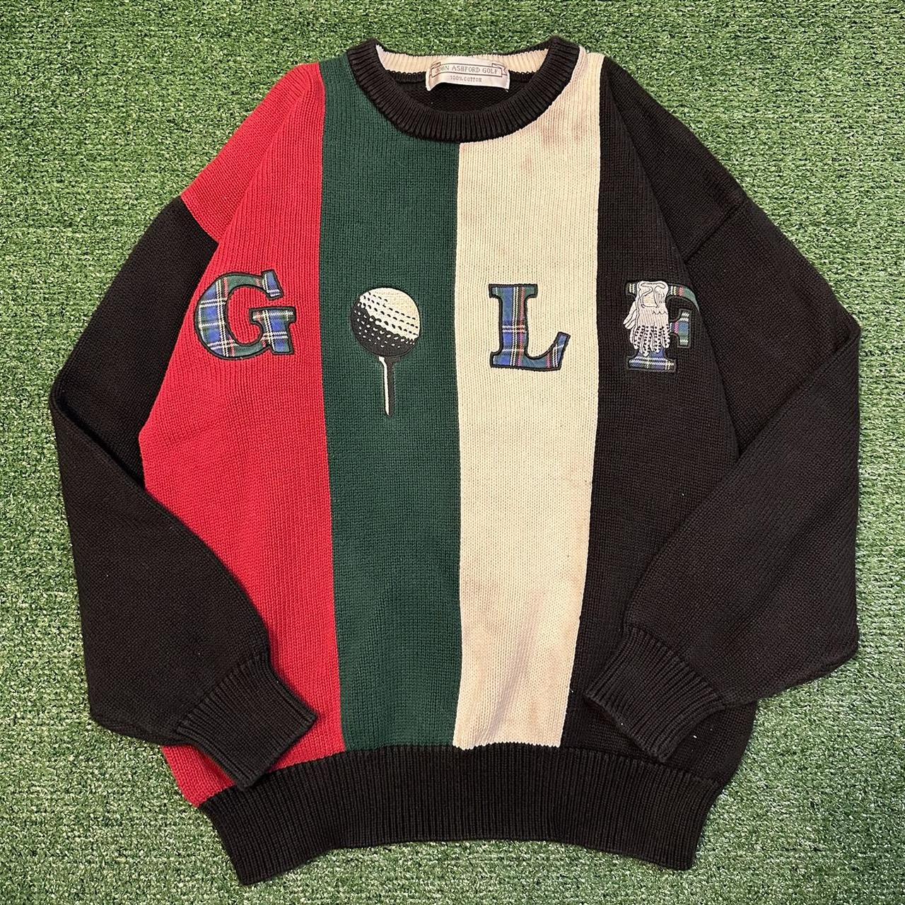 Sick Vintage Golf Multicolor Sweater ~Small Neck... - Depop