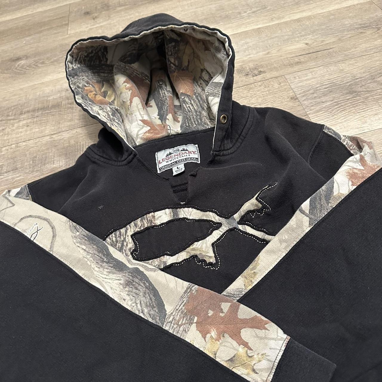 Fire Y2K Black and Camo Hoodie ~Flaws Shown Fits... - Depop