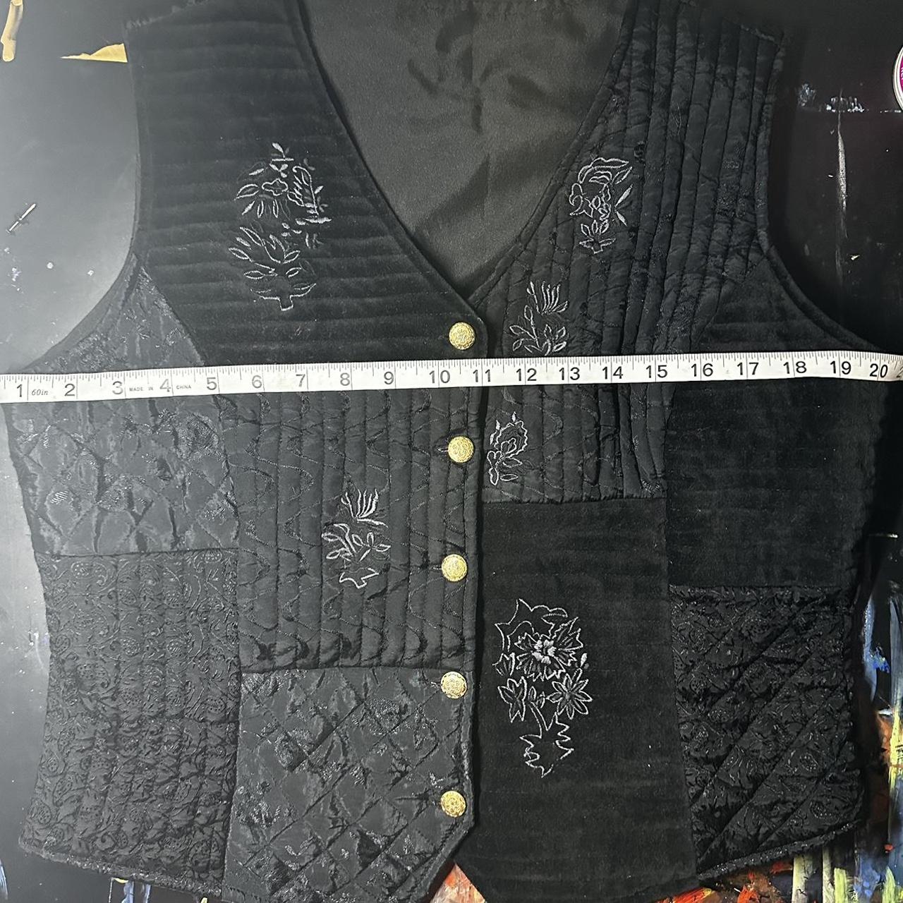 Vintage boho vest black velour patchwork White stag... - Depop
